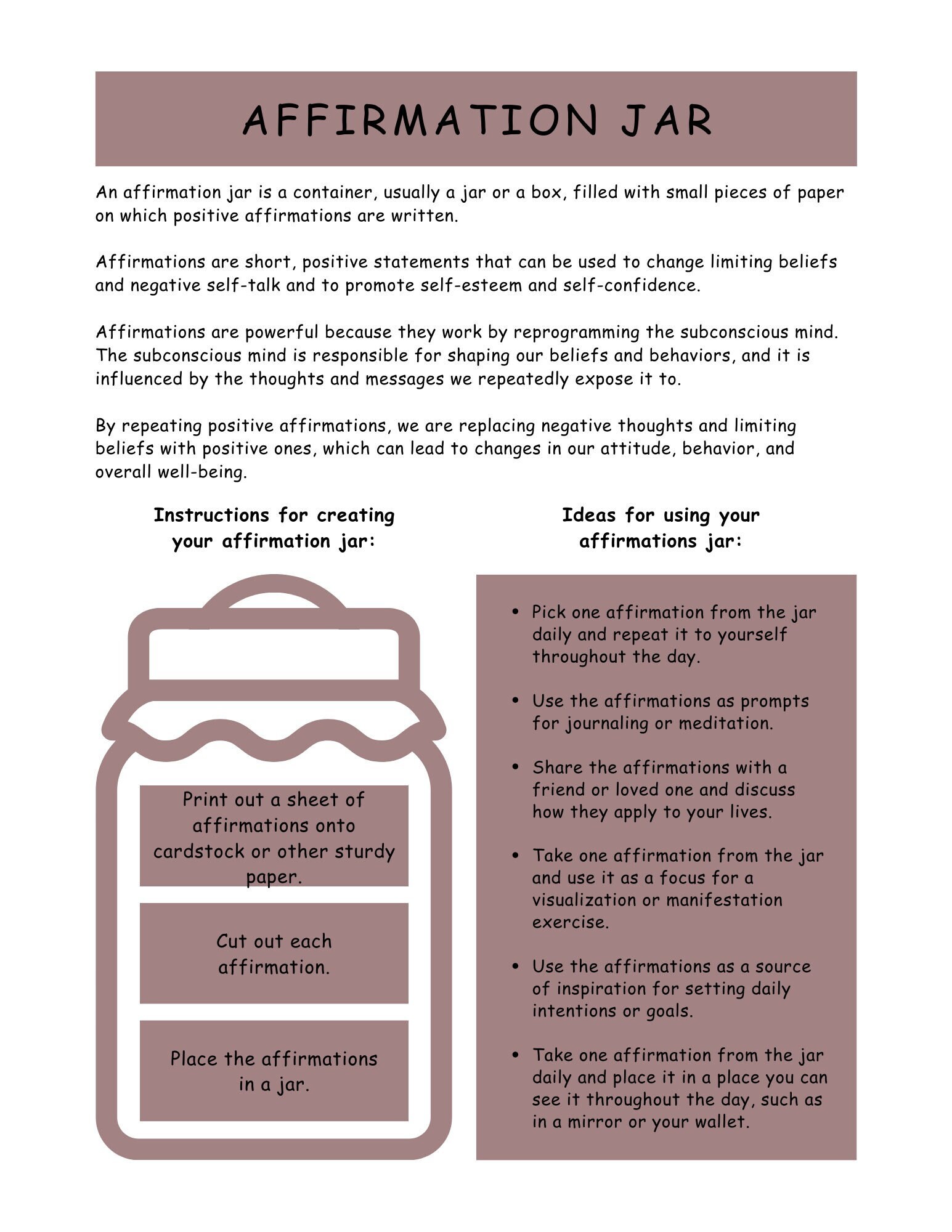 Affirmation Jar Directions Positive Affirmation Jar DIY Affirmation Jar ...