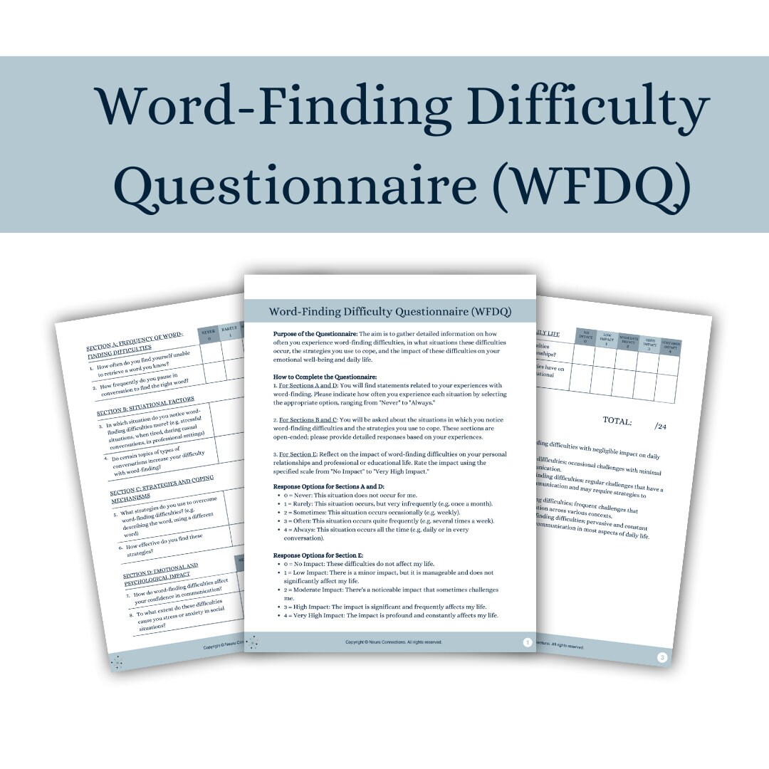 Word-finding Difficulty Questionnaire, PDF, Cognitive-communication ...
