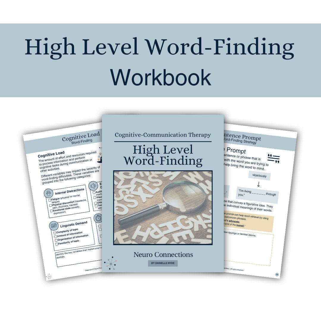 High Level Word-finding Workbook - Adult Speech Therapy, Cognitive ...