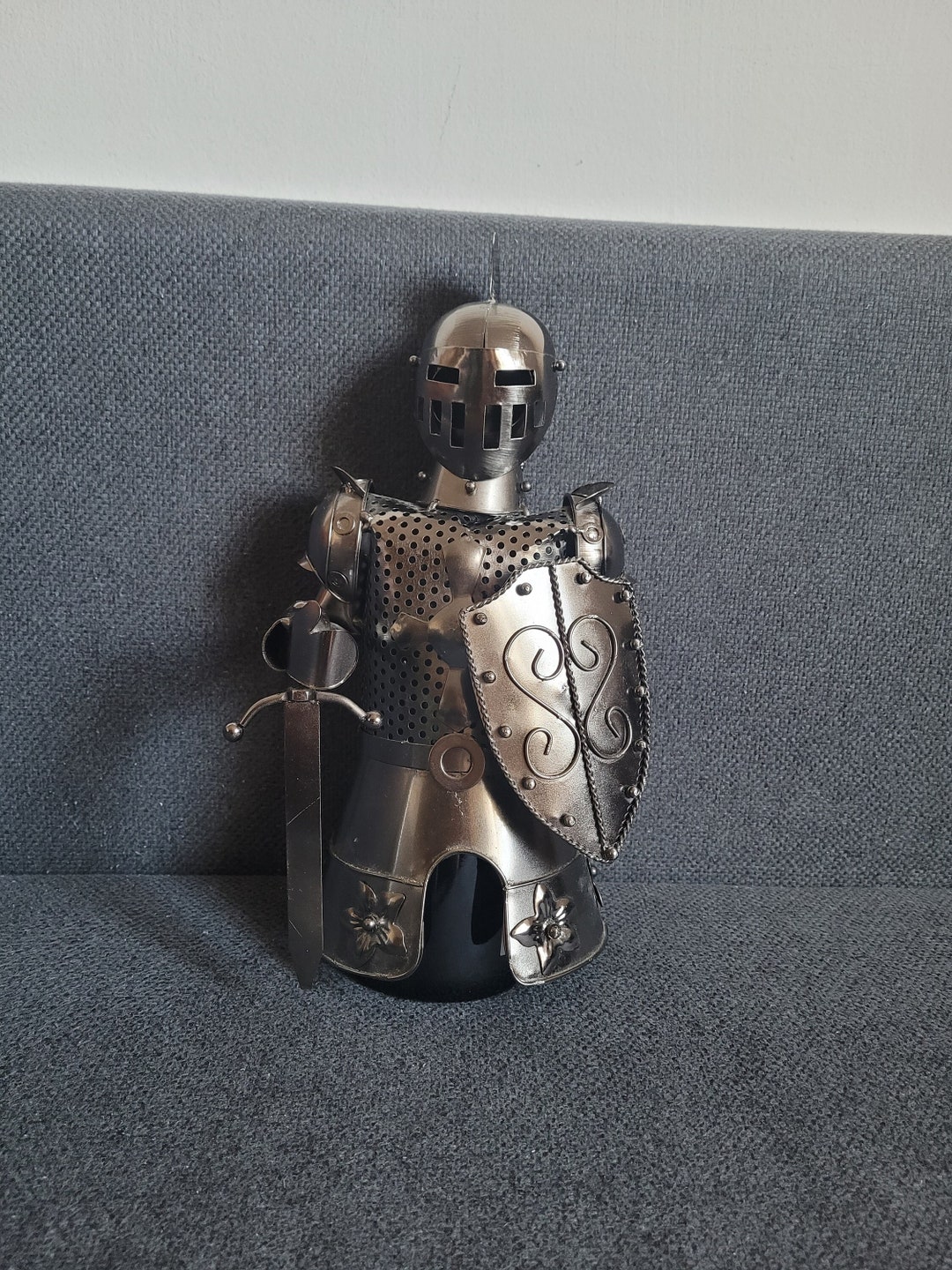 A Modern Metal Bottle Stand in the Shape of a Knight With a Shield and ...