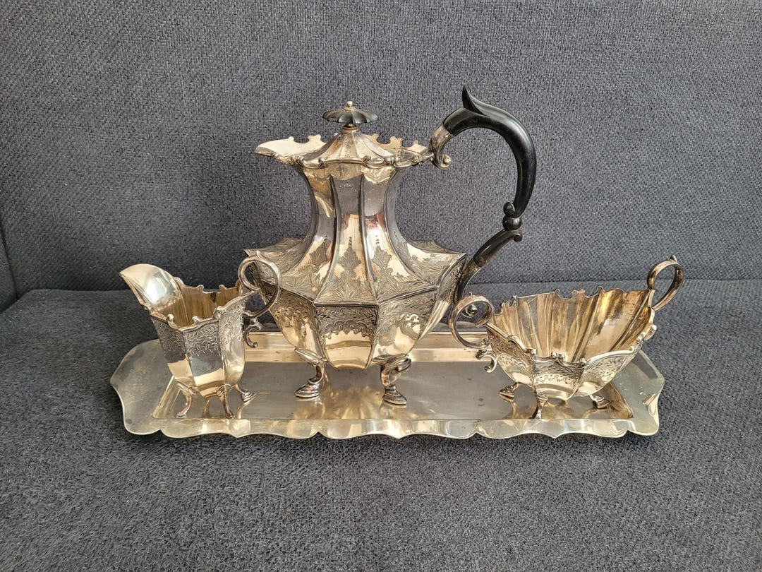 Antique 19th-century Tea Set With Hand Engraving - Etsy