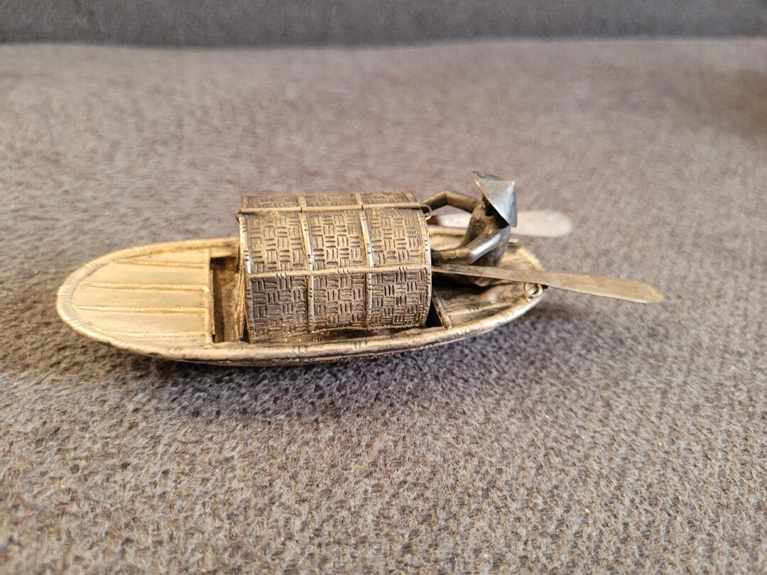 Antique Decorative Figurine – Boat With a Rower in a Conical Hat - Etsy