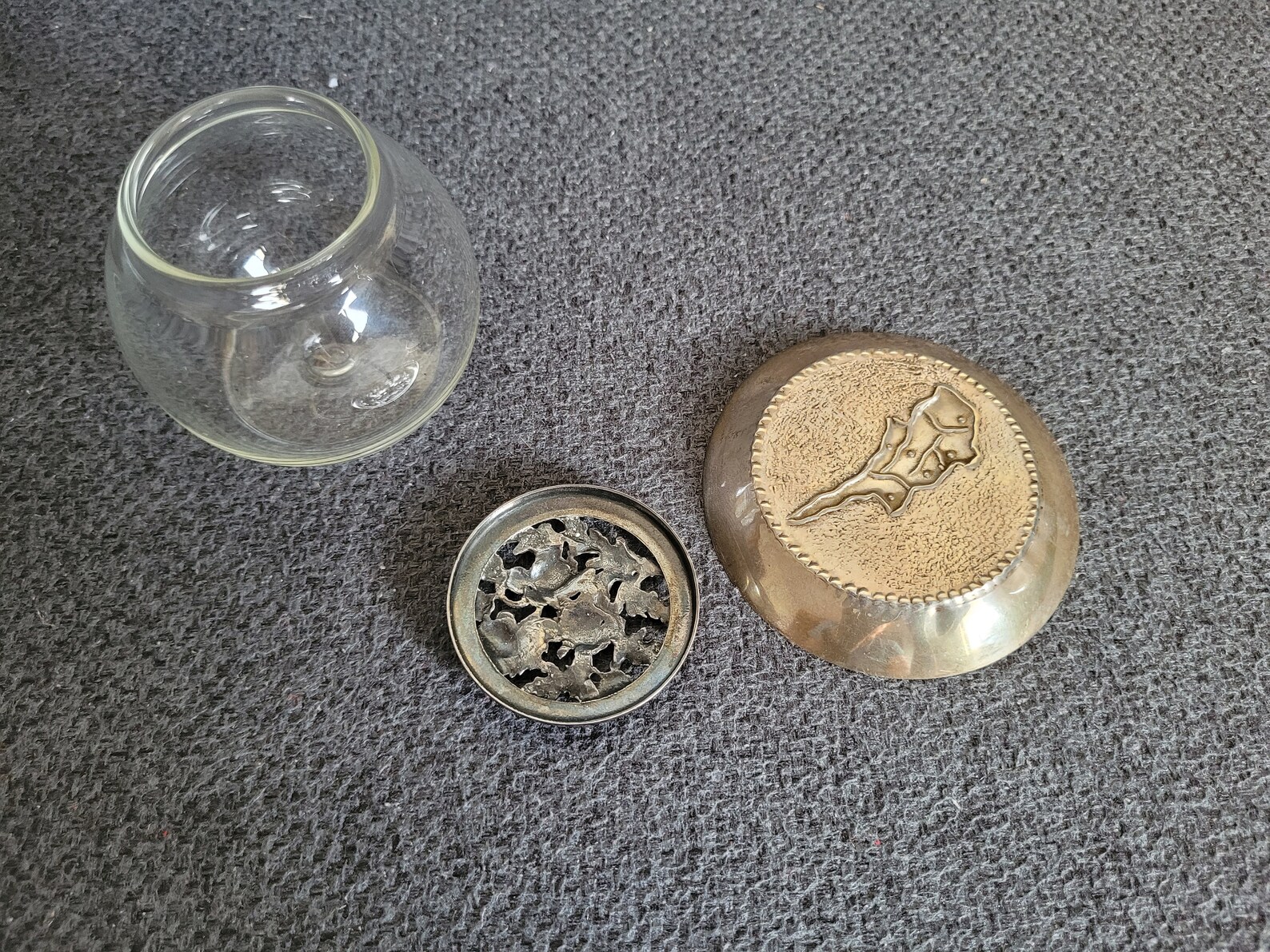 A Glass Aroma Jar With a Lid 925 Sterling Silver and a Silver Plate for ...