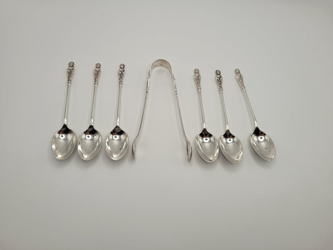 Elegant Antique English Set of Solid Silver 925 Teaspoons With Sugar ...