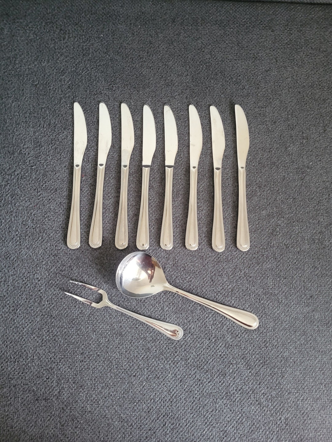 Vintage ONEIDA Table Knife Set + Serving Fork and Spoon Similar in ...
