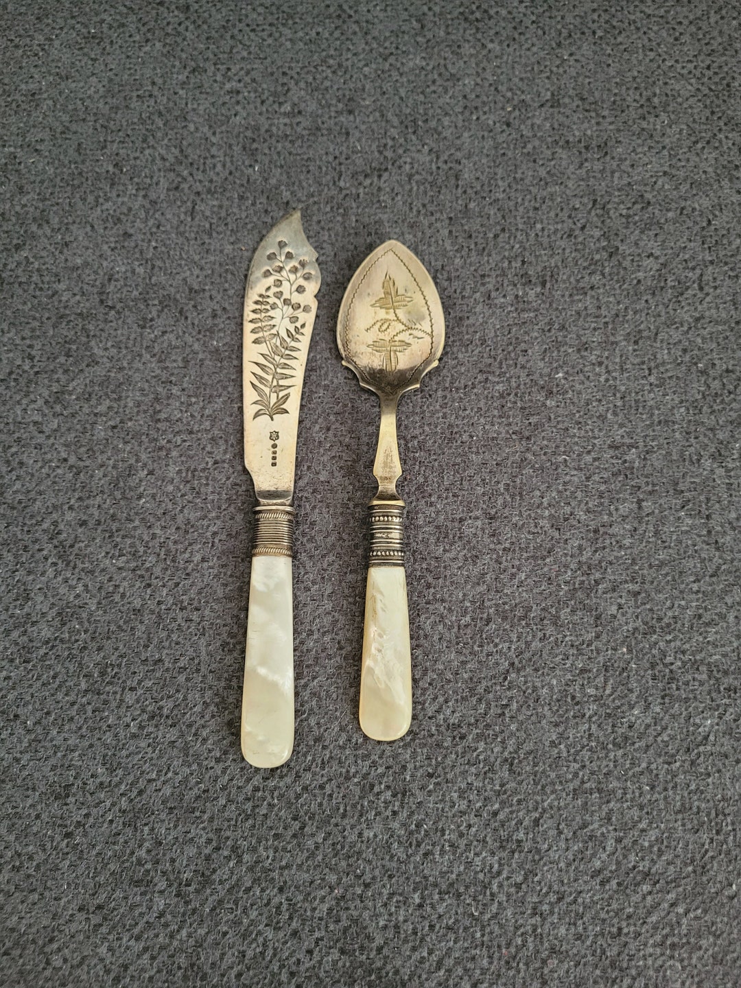 Antique Silver-plated Spoon and Knife With Pearl Handle and Handmade ...