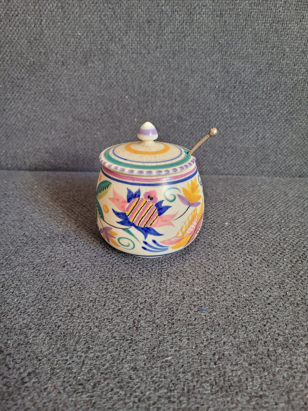 Vintage Pot for Jam or Honey Poole Pottery Fuschia With a Silver-plated ...