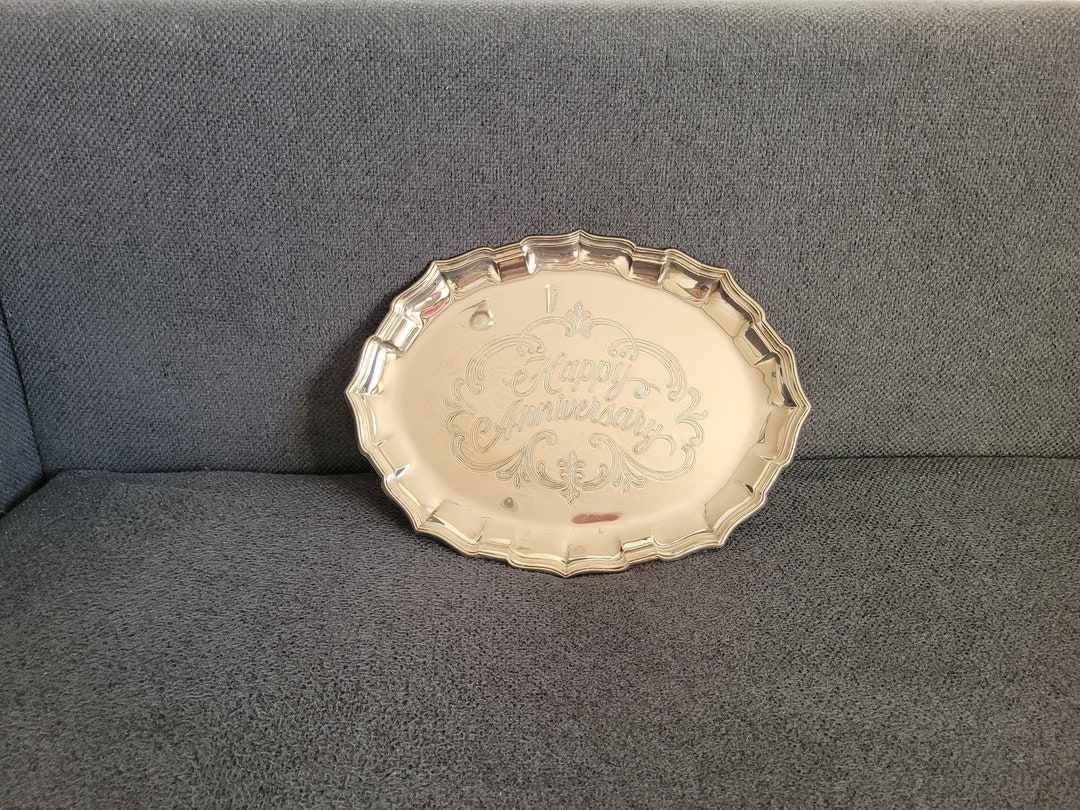 Vintage Silver-plated Tray With the Inscription "happy Anniversary" - Etsy
