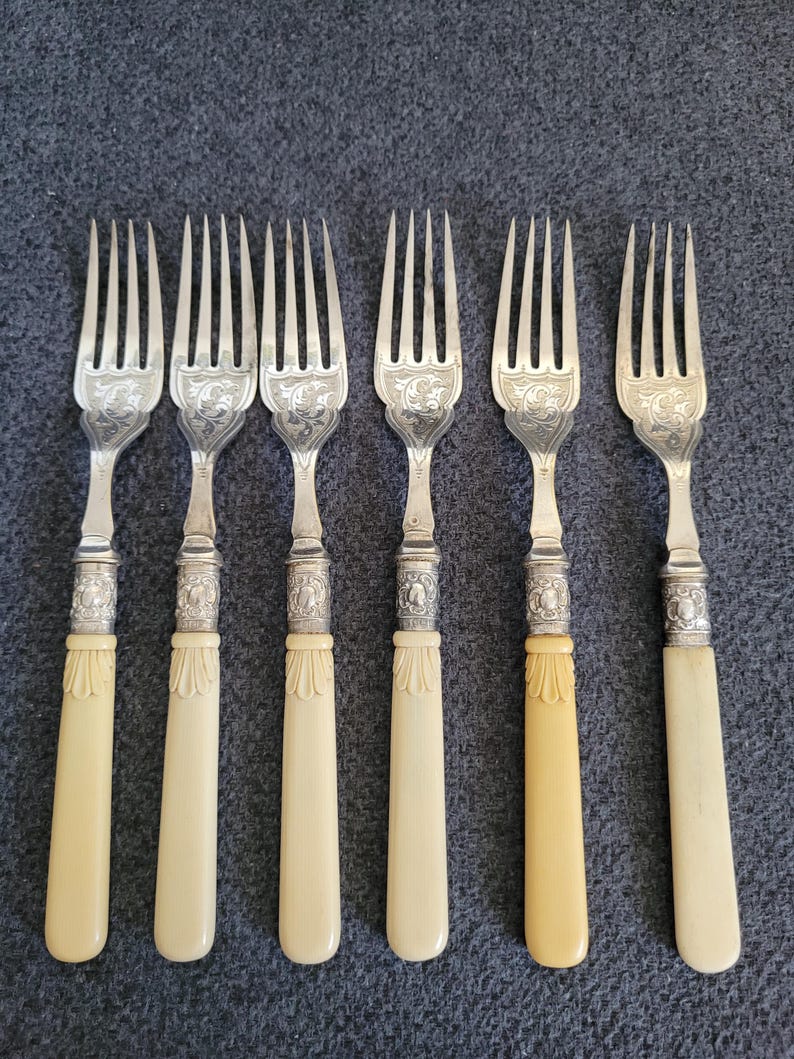 A Set of Antique Sterling Silver Forks With Bone Handles - Etsy