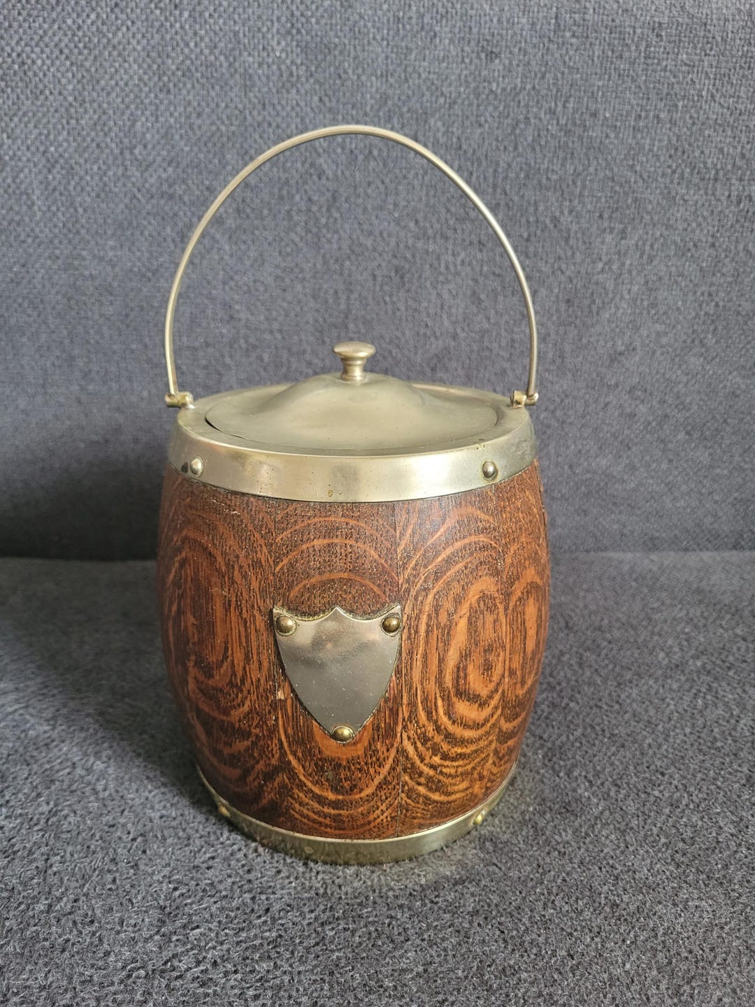 Antique Oak Biscuit Barrel With Silver-plated Lid - Etsy