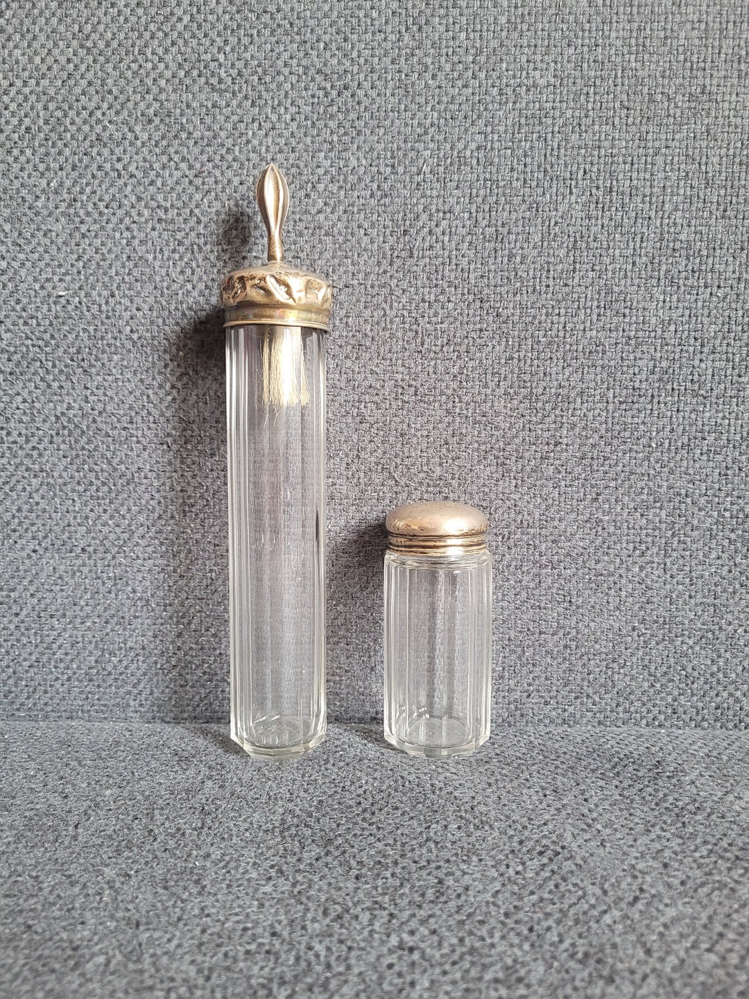 Two Antique Glass Vials With Silver Lids. - Etsy