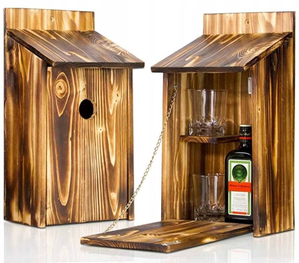 Bird House Whiskey Mini Bar, Wooden Wine Rack Cabinet, Hideaway Liquor ...