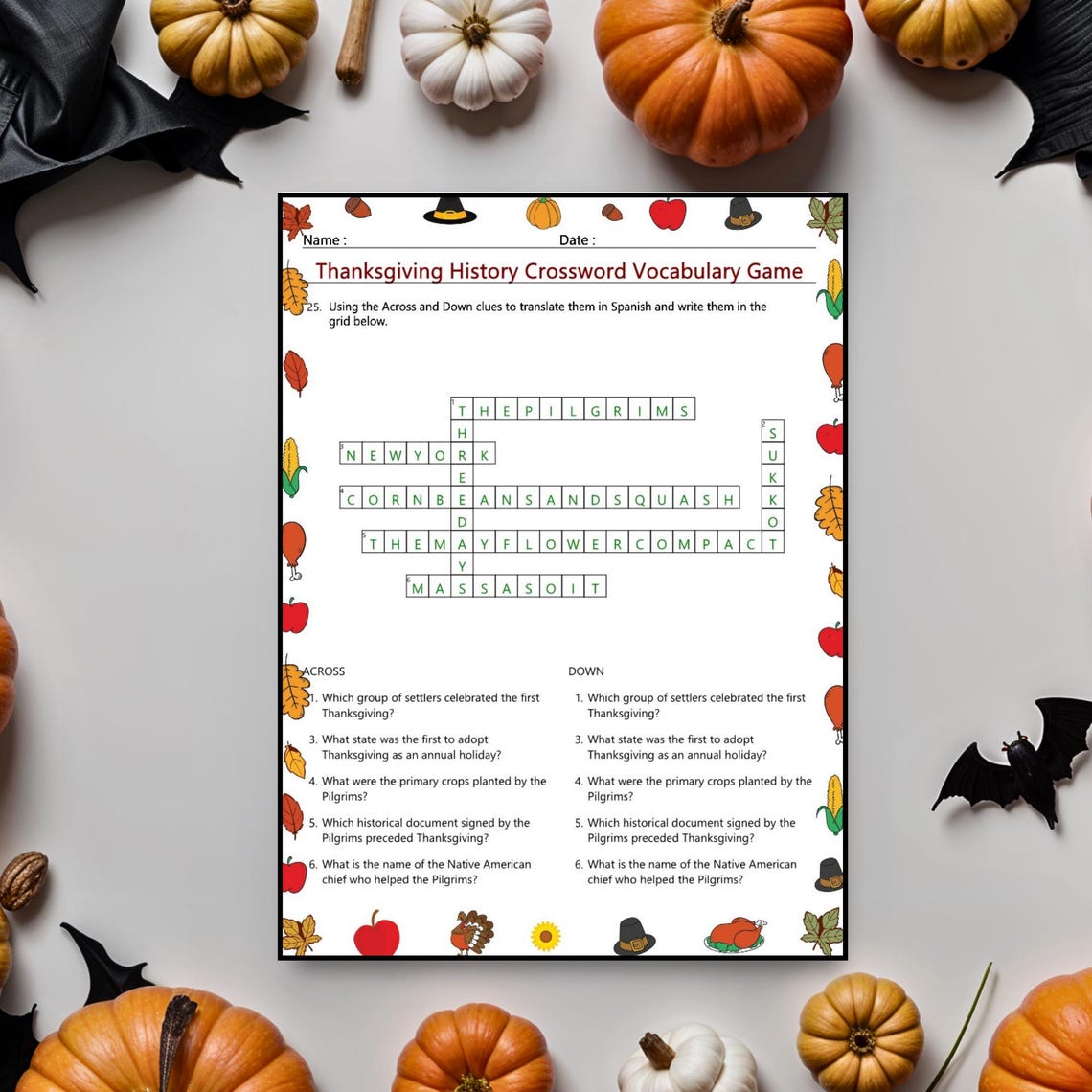 Thanksgiving Trivia Game Bundle: History, Decoding, Crossword ...