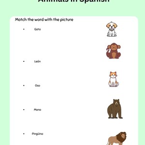 Match Animal Names in Spanish + Word Search About Animals | Los ...