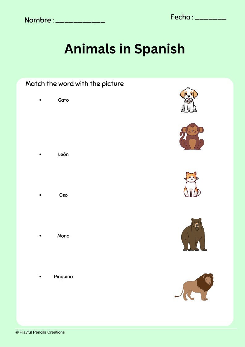 Match Animal Names in Spanish + Word Search About Animals | Los ...