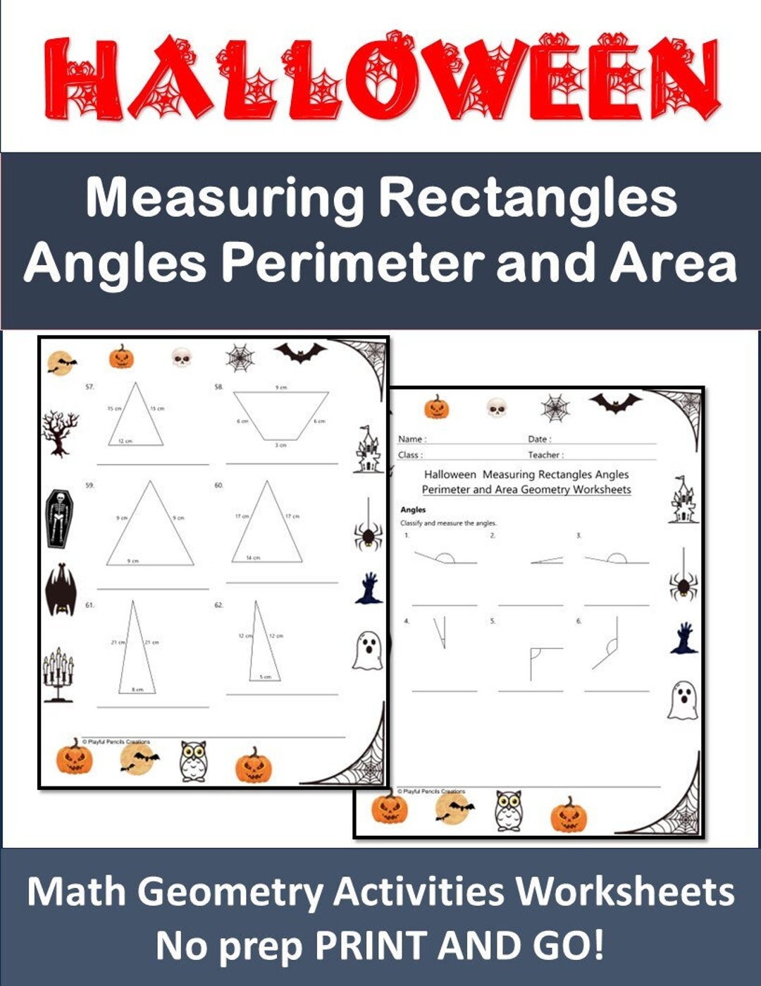 Halloween Geometry Worksheets: Measuring Angles, Perimeter, Area ...