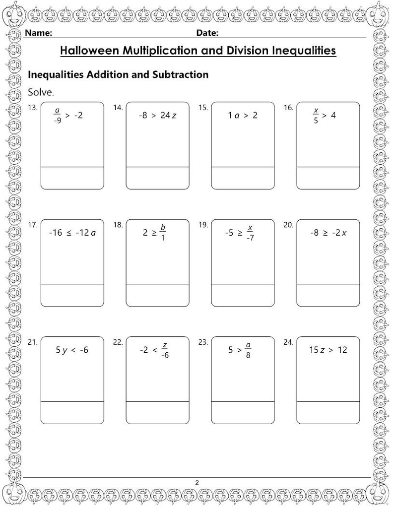Halloween Inequalities, 16 Worksheets Homeschool Math, Middle School ...