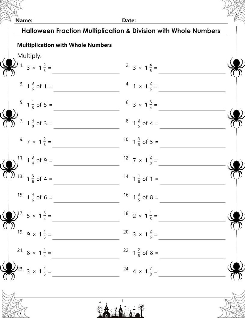 Halloween Math Multiplying and Dividing Fractions by Whole Numbers 5th ...