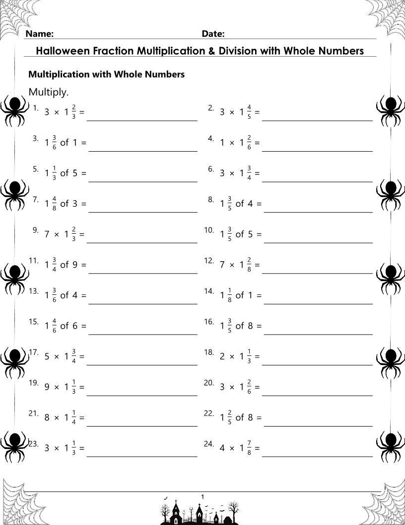 Halloween Math: Multiplying & Dividing Fractions - 5th Grade (printable ...