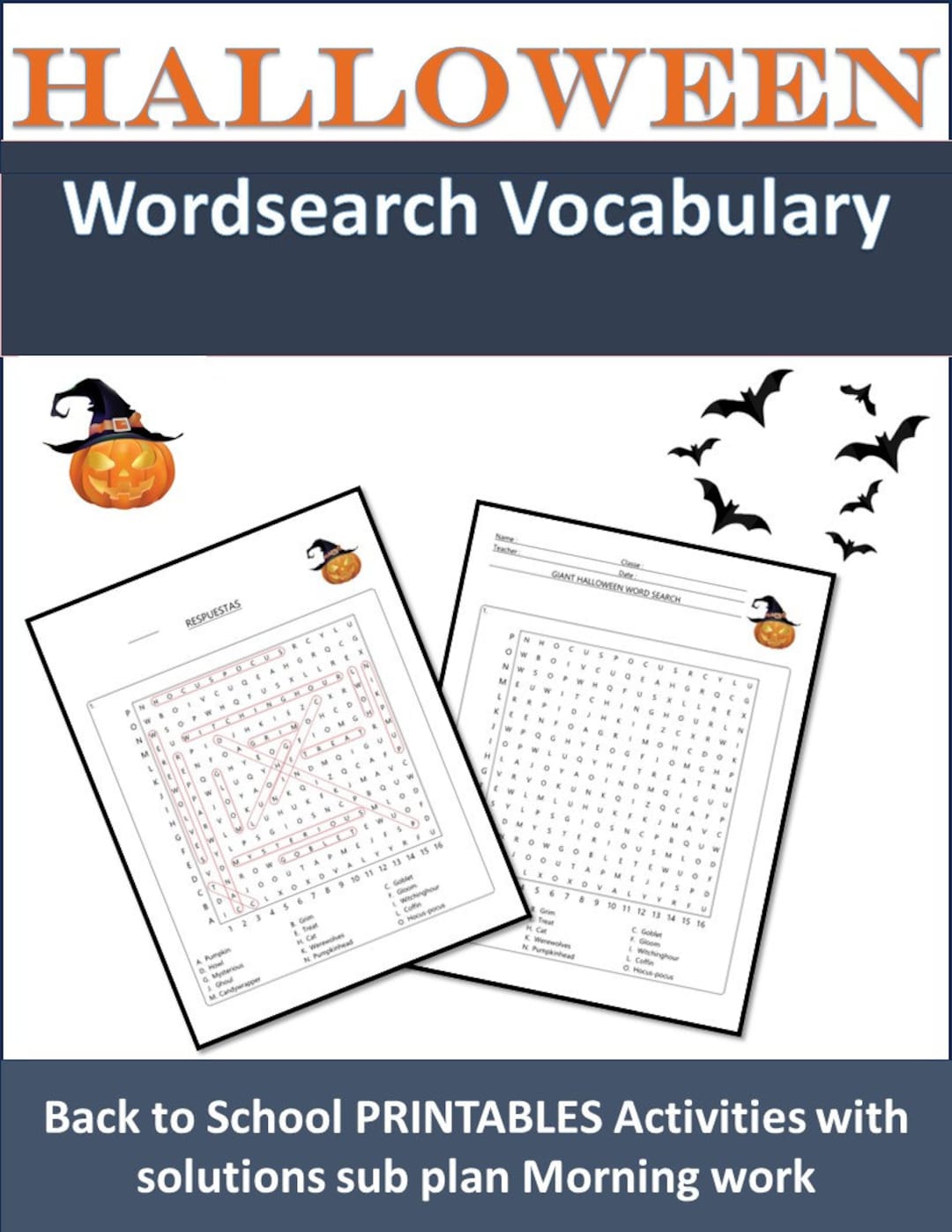 No PREP GIANT HALLOWEEN Vocabulary Word Search Puzzle Worksheet Back to ...