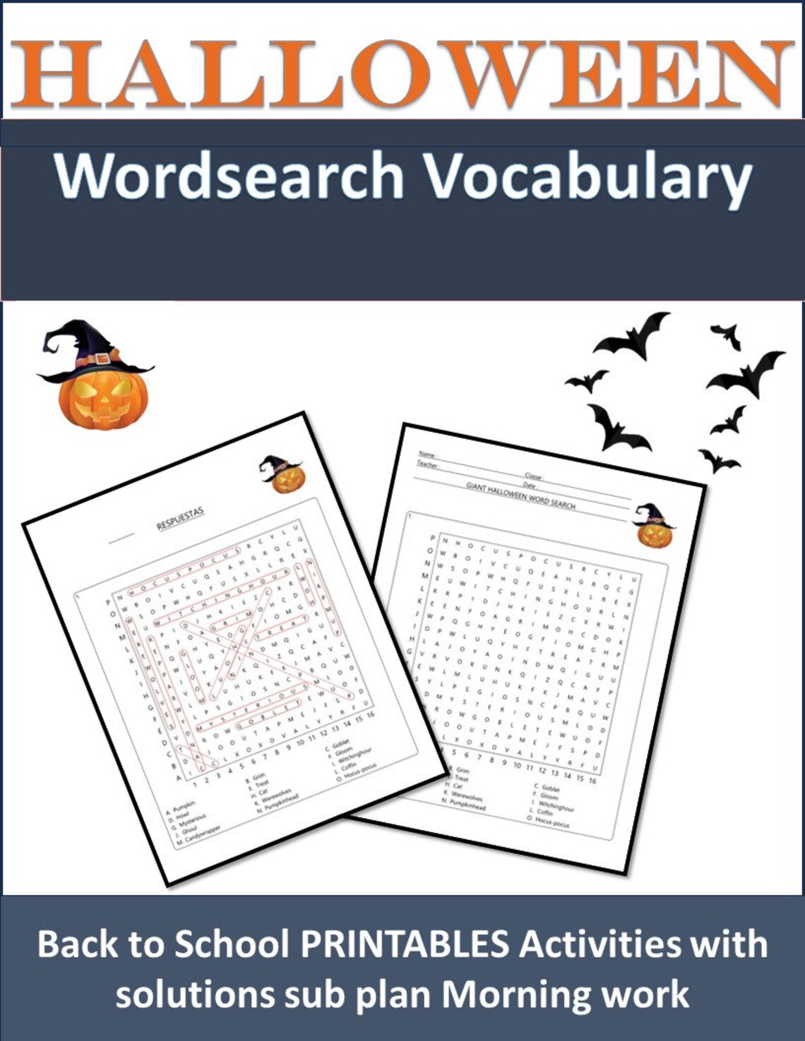 No PREP GIANT HALLOWEEN Vocabulary Word Search Puzzle Worksheet Back to ...