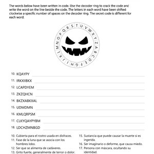 Spanish Halloween 10 Decoding Ring Puzzles Noche De Brujas Espanol ...