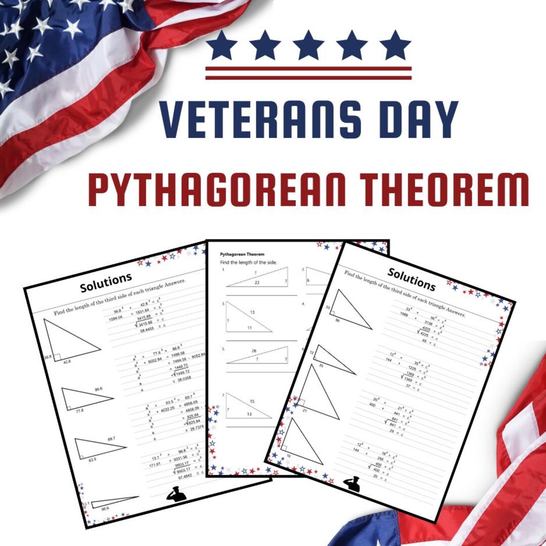 Veterans Day Math: Pythagorean Theorem Geometry Worksheets (PDF ...