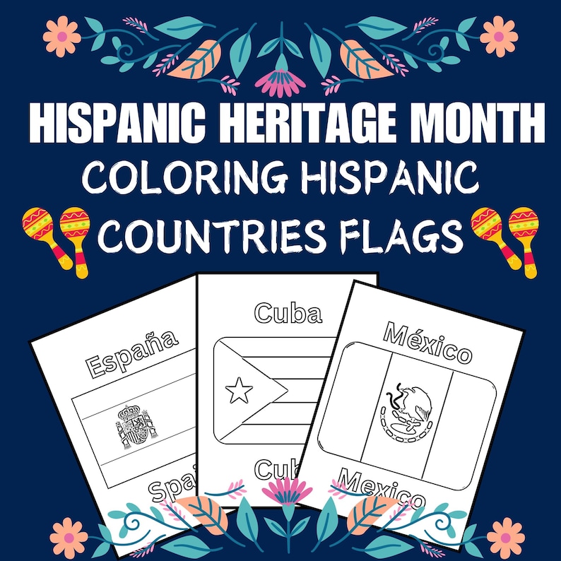 Actividad para colorear banderines con banderas del Mes Nacional de la Herencia Hispana ...