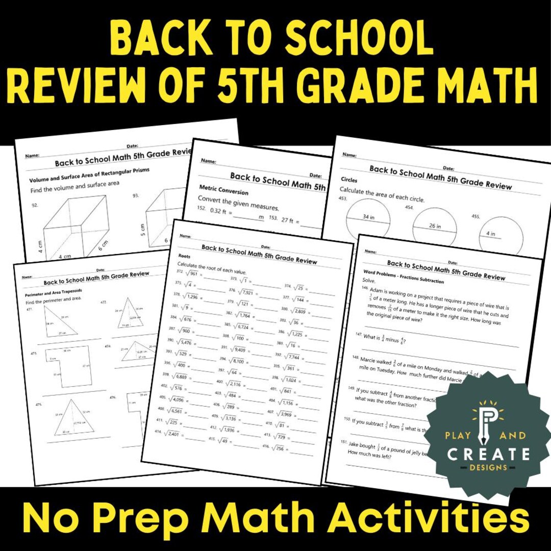 Back to School Math Activities for 6th Grade Math - Review of 5th Grade ...