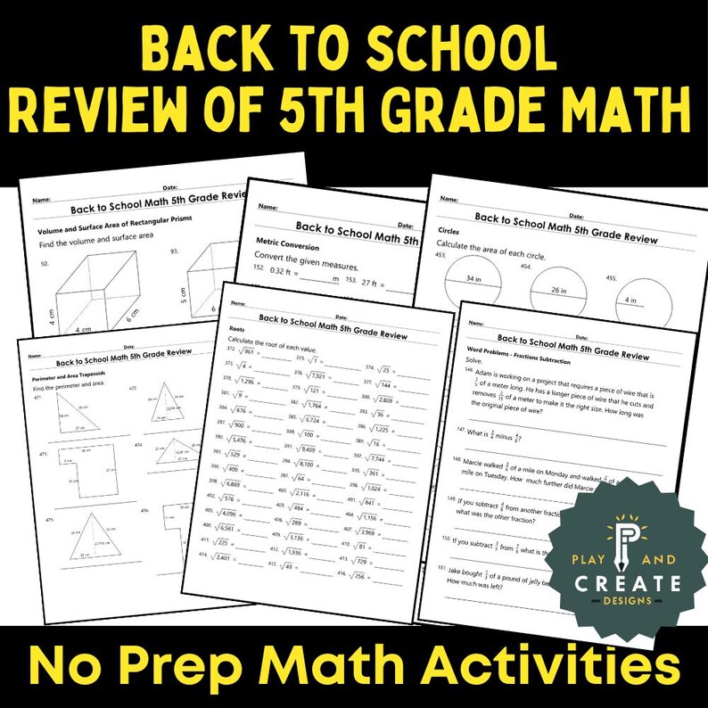 Back to School Math Activities for 6th Grade Math - Review of 5th Grade ...