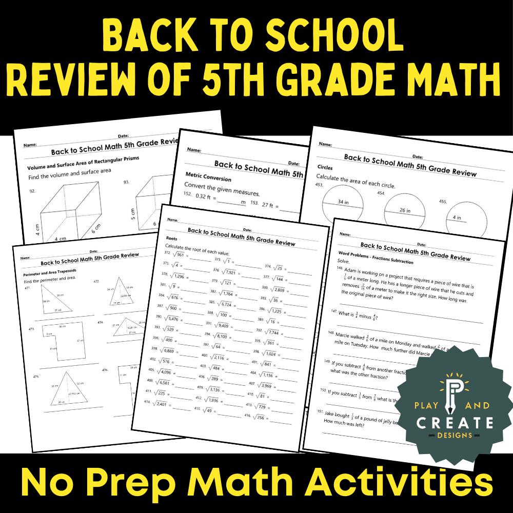 Back to School Math Activities for 6th Grade Math - Review of 5th Grade ...