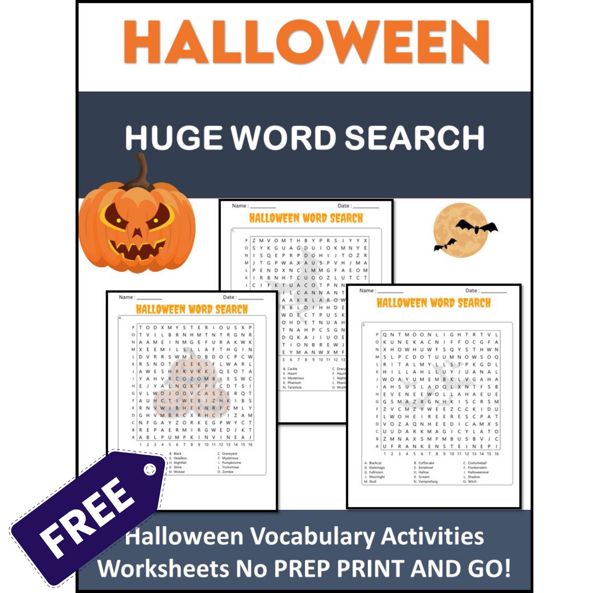 Halloween Vocabulary Puzzles Bundle – Printable Word Search, Crossword ...