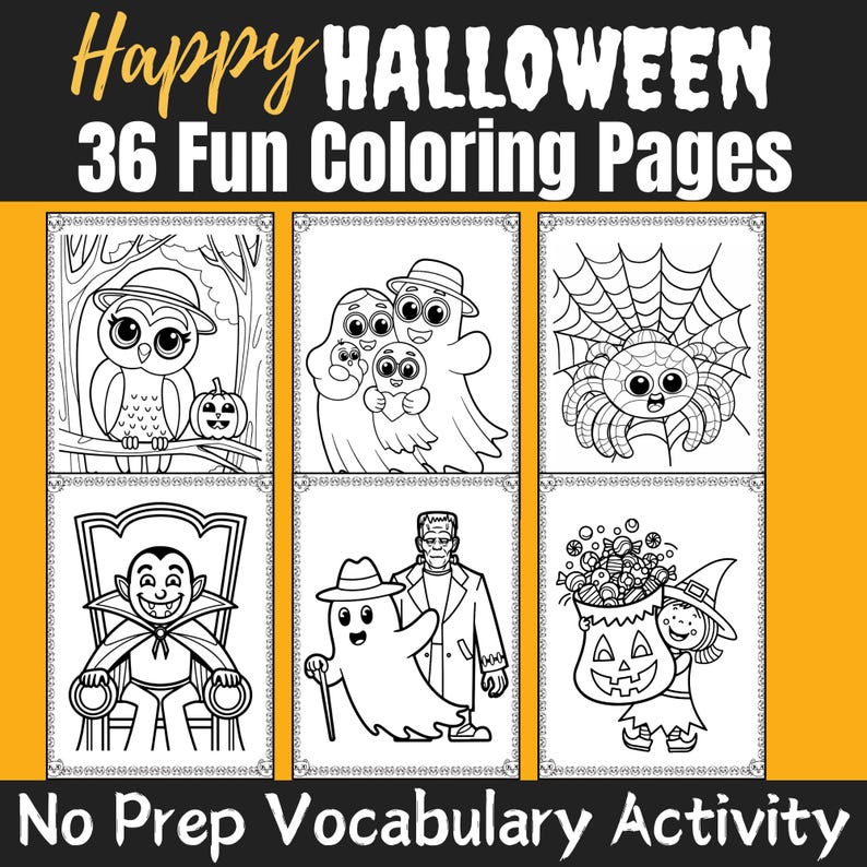 Halloween Coloring Pages, 36 Cute, Cozy, Spooky Vibes Illustrations ...