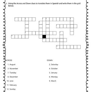 Crucigrama De Los Meses Y Días | Days & Months 6 Spanish Crossword ...