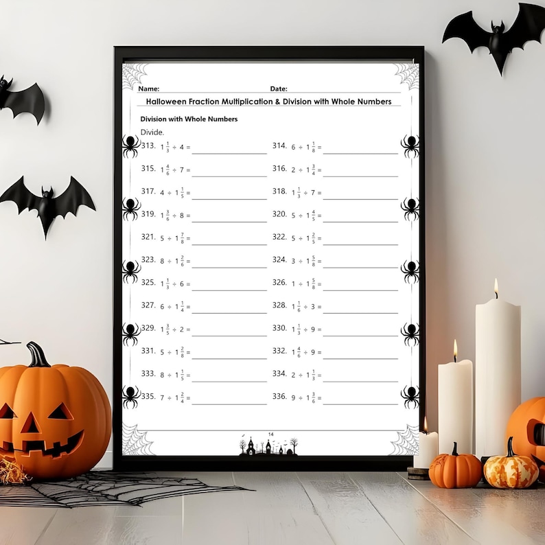 Halloween Math Multiplying and Dividing Fractions by Whole Numbers 5th ...
