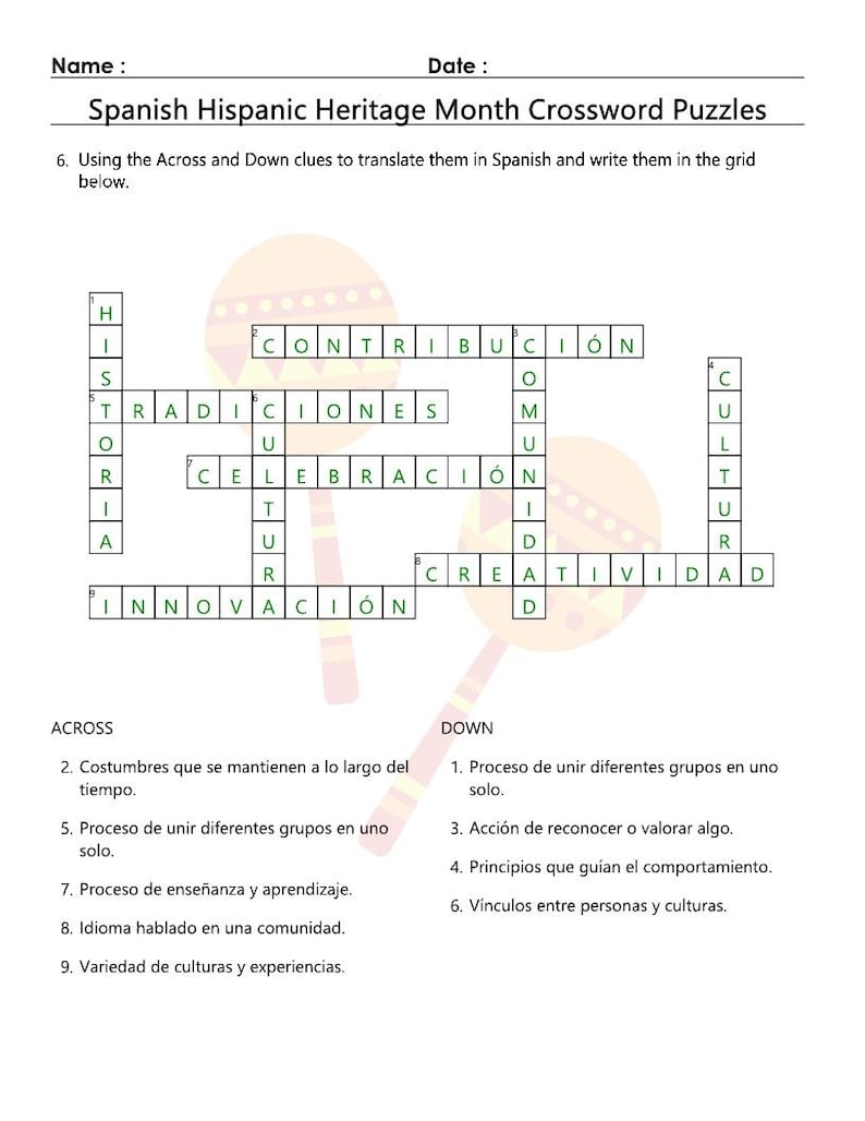 Hispanic Heritage Printable Crossword Bundle – 10 Spanish Crosswords ...