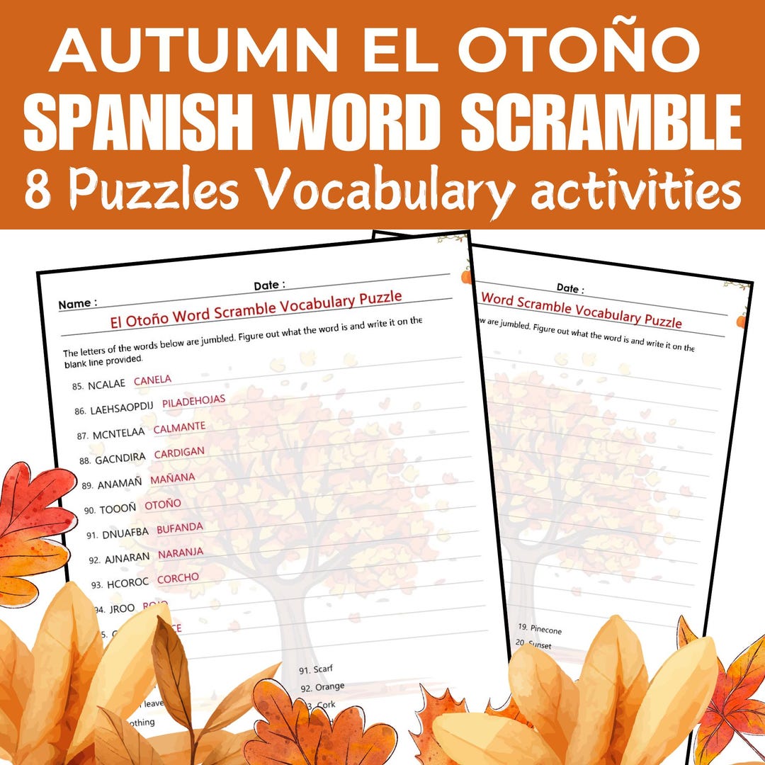 El Otoño: Spanish Autumn Fall Word Scramble Game, Printable Games for ...