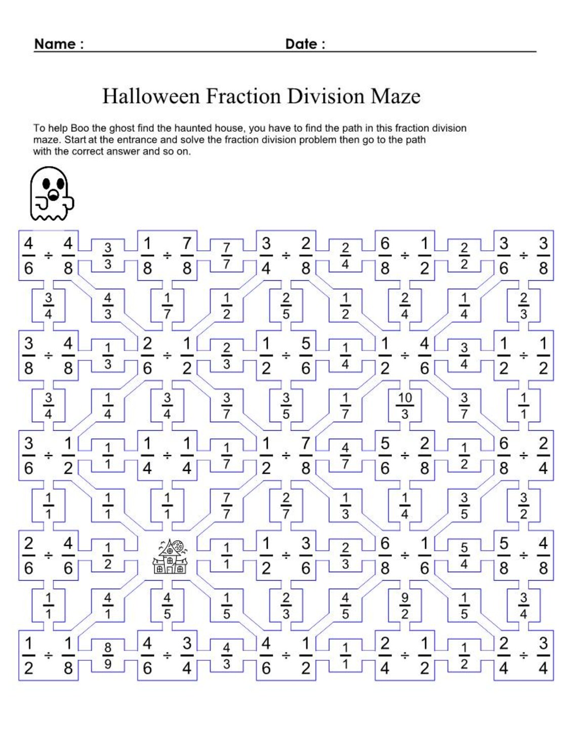 Halloween Fraction Division Maze: Math Activity Bundle (PDF Pattern) - Etsy