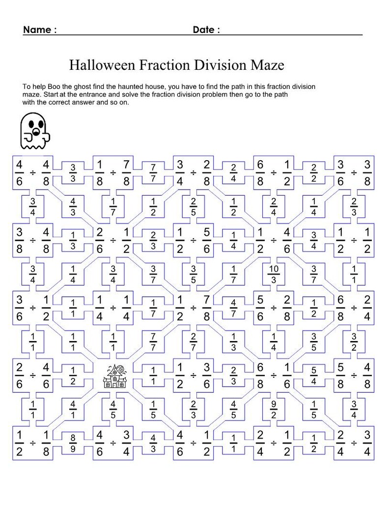 Halloween Fraction Division Maze: Math Activity Bundle (PDF Pattern) - Etsy