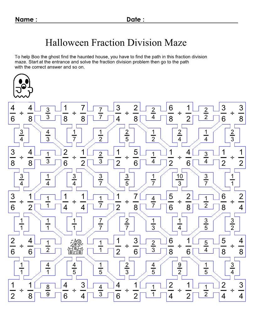 Halloween Fraction Division Maze: Math Activity Bundle (PDF Pattern) - Etsy