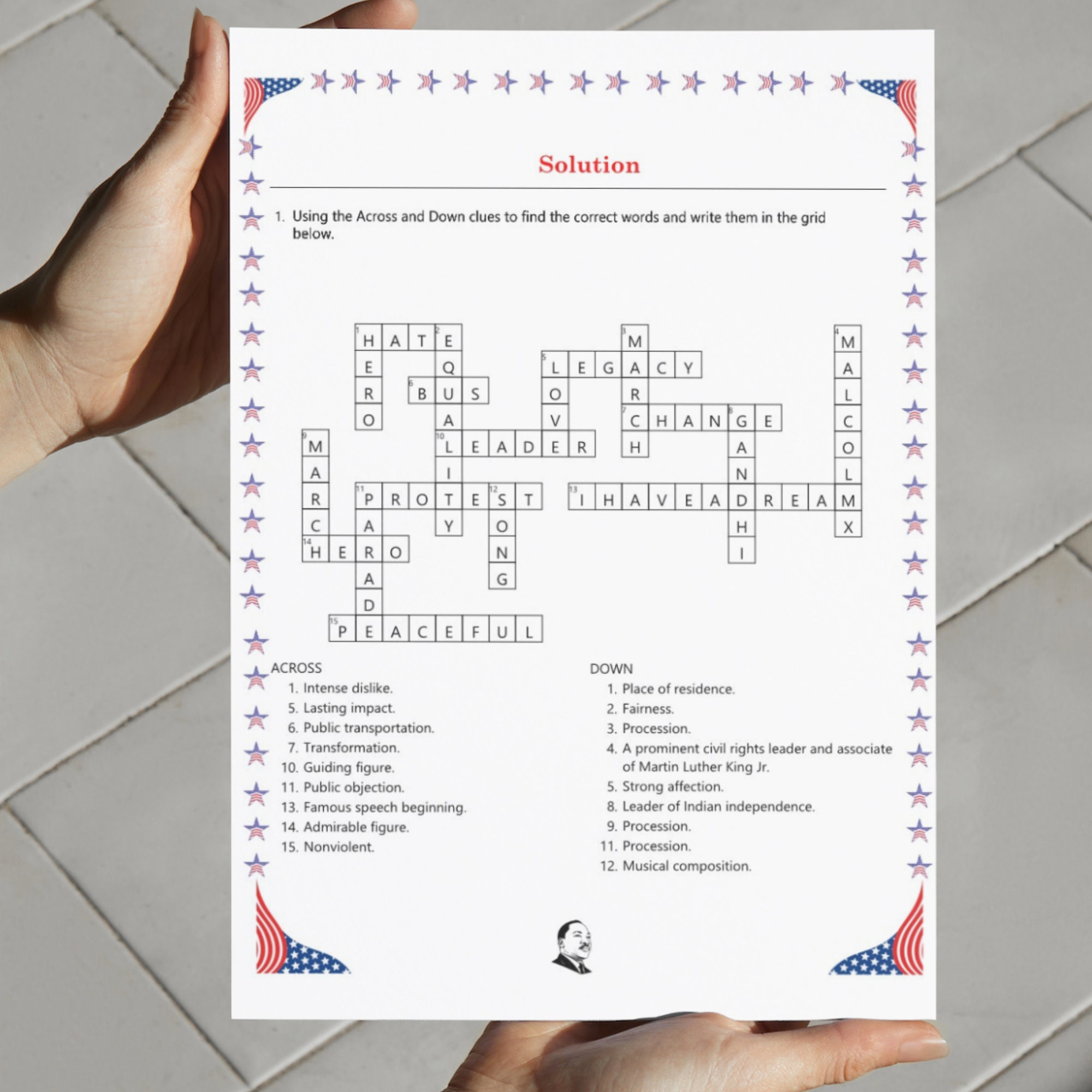MLK Day Crossword Puzzle: Vocabulary Activity (printable Worksheet) - Etsy