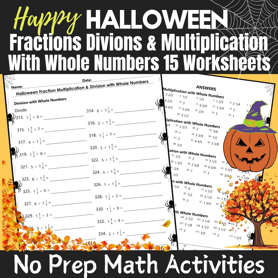 Halloween Math Multiplying and Dividing Fractions by Whole Numbers 5th ...