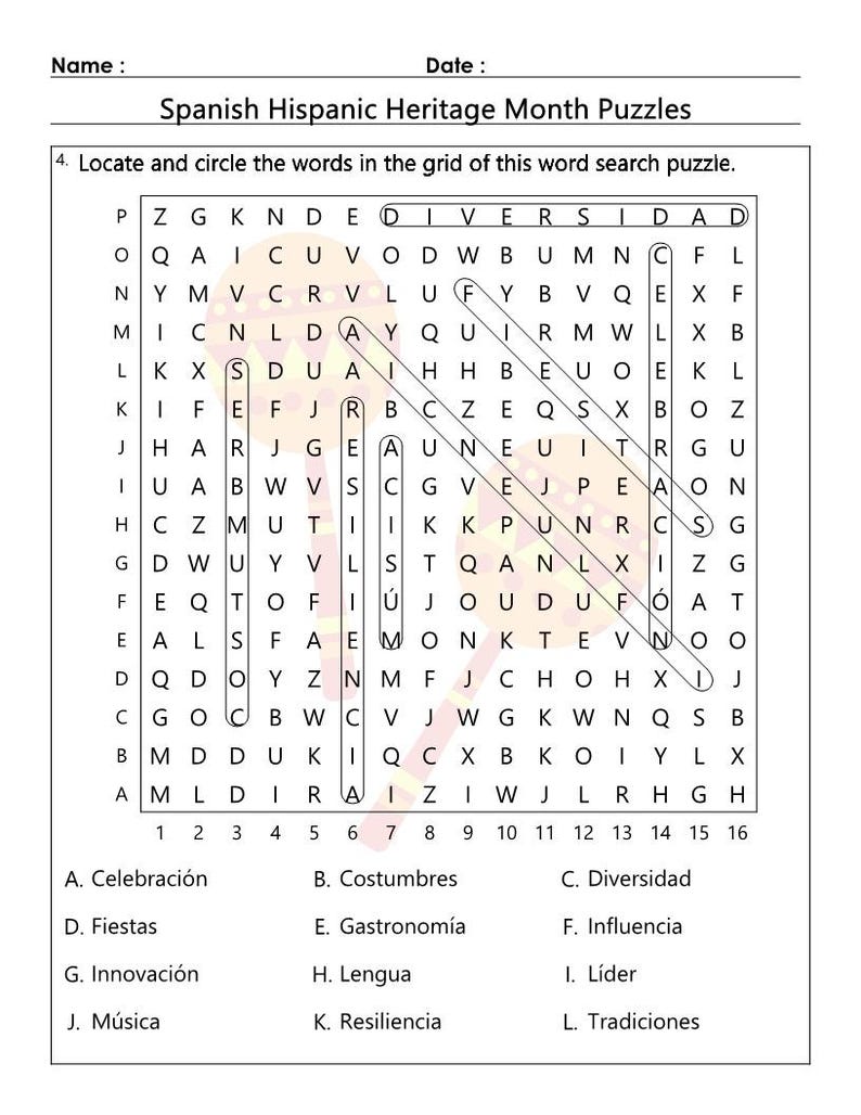 Hispanic Heritage Month Word Search Puzzles: Spanish Vocabulary ...