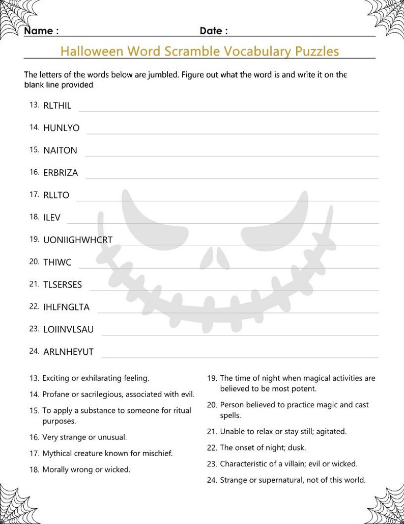 Halloween Word Scramble Bundle of 10 Puzzles, Halloween Party Game ...