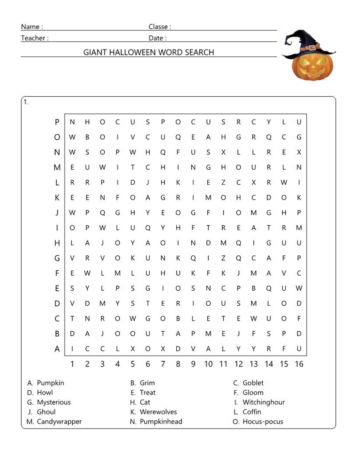 No PREP GIANT HALLOWEEN Vocabulary Word Search Puzzle Worksheet Back to ...