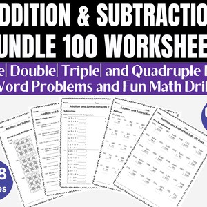 1st and 2nd Grade Math Worksheets Bundle | Addition & Subtraction ...