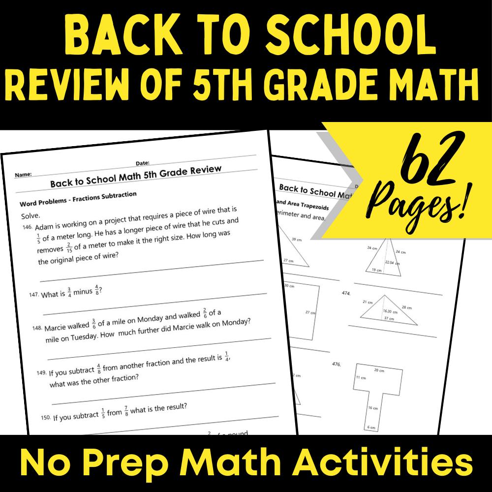 Back to School Math Activities for 6th Grade Math - Review of 5th Grade ...
