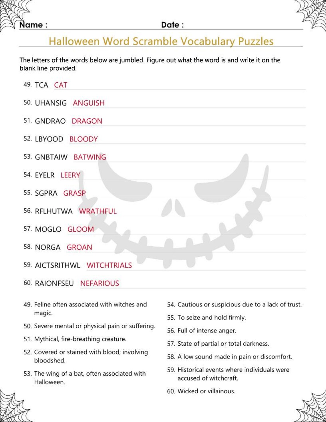 Halloween Word Scramble Bundle of 10 Puzzles, Halloween Party Game ...