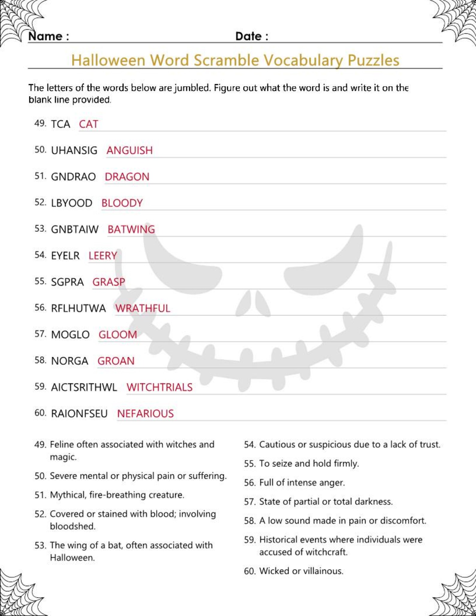 Halloween Word Scramble Bundle of 10 Puzzles, Halloween Party Game ...