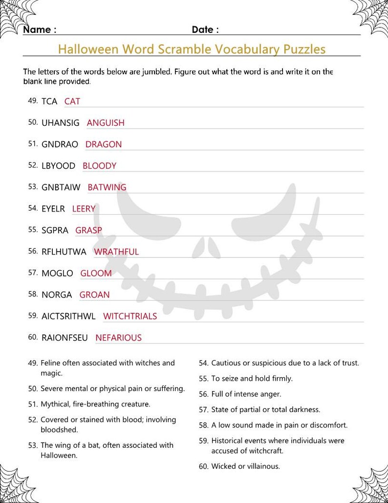 Halloween Word Scramble Bundle of 10 Puzzles, Halloween Party Game ...